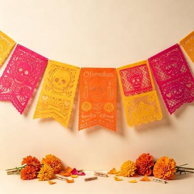 China Artisanal papel picado banners for ofrenda with traditional laser cut motifs for sale