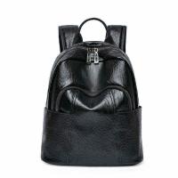China Carrying System Adjustable Straps Customized Black PU Leather Zipper Backpack for Women for sale