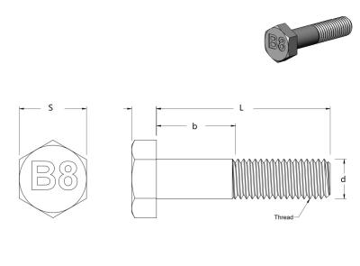China ASTM A193 B8 Class 1 Stainless Steel Screws Nuts Bolts Heavy Hex Screws for sale