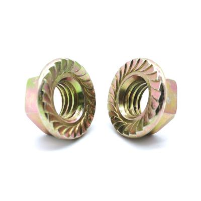 China M5-M20 DIN 6923 Carbon Steel Flange Nuts Yellow Zinc Steel Grade 8 Serrated Hex Flange Nuts for sale