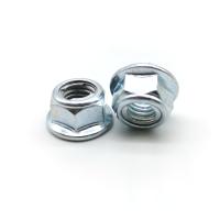 China ISO7044 Low Strength Carbon Steel Flange Nuts Blue White Zinc M10x1 25 Flange Lock Nut for sale