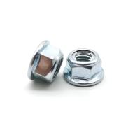 China ISO7044 Low Strength Carbon Steel Flange Nuts Blue White Zinc M10x1 25 Flange Lock Nut for sale