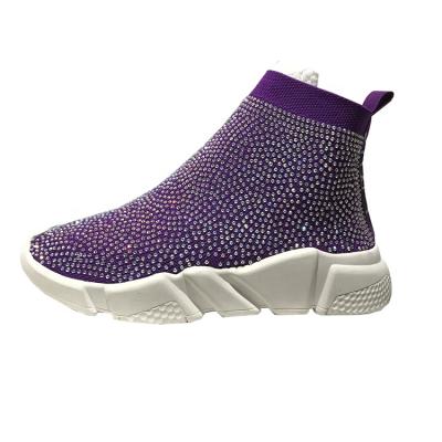 China Anti-odor knit sock style crystal rhinestone shinny diamond custom sneaker for women for sale
