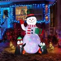 China 6 Feet Christmas Inflatable Snowman and Penguins Colorful Rotating Led Lights Blow up Outdoor Yard Decoration for sale