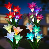 China Outdoor Solar Lily Flowers Lights Solar Garden Lights for Lawn Patio Pathway Yard Farm Wedding Decoration for sale