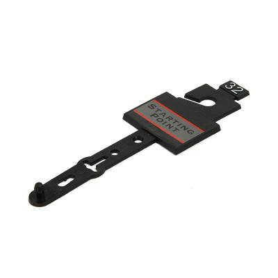 China Printed Sticker Label Custom Logo Plastic PE Black Belt Hanger for sale