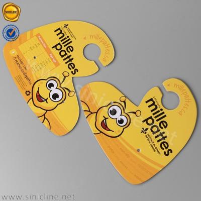China Eco Friendly Cardboard Hangers Customized Cute Yellow Kids Shoe Hanger for sale