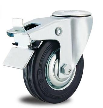 China 8 inch industrial rubber wheel swivel caster with bolt hole locking wheels for sale