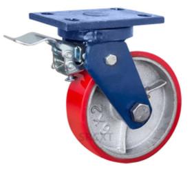 China polyurethane iron wheel  super heavy duty red PU castors 700kgs for sale