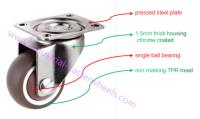 China small caster tiny grey TPR rubber wheels furniture castors 1 inch for sale