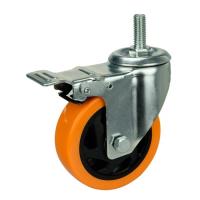 China 100mm Locking Casters PU Caster Polyurethane Wheels Galvanized Zinc for sale