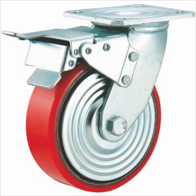 China 125mm Heavy Duty Caster Wheels With Brakes Polyurethane Wheels Iron Casters for sale