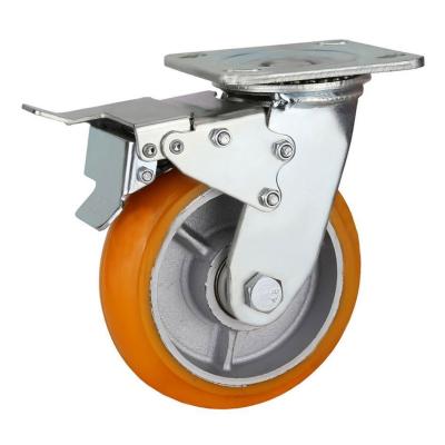 China heavy duty orange PU on cast iron casters for sale