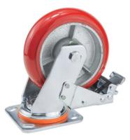 China 5 Inch Orange Heavy Duty Caster Wheels With Brakes PU Wheels Cast Iron Casters for sale