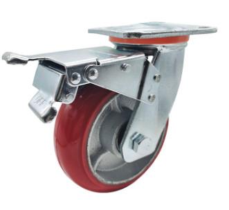 China 8 Inch Swivel Caster Wheels Heavy Duty Orange PU Castor Wheel Iron Wheels for sale