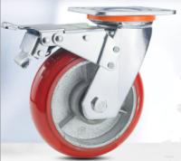 China 6 Inch Heavy Duty Casters With Brakes Orange Urethane Casters Cast Iron Wheels for sale
