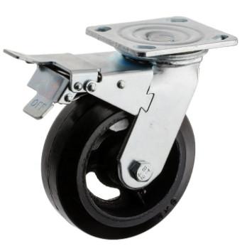 China 6 Inch Heavy Duty Caster Wheels With Brakes Rubber Wheel Iron Casters for sale