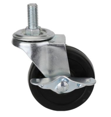 China Threaded stem rubber casters with brakes locking wheels 1.5 In for sale