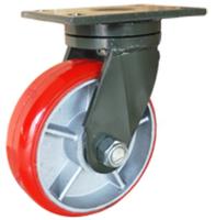 China 2 Tons 2000kgs 8'' Red PU Polyurethane Wheel With Cast Iron Caster for sale
