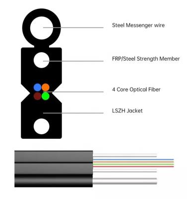 China 4 Hilo SM FTTH Drop Cable GJYXCH-1B6 G657A2 Outdoor Optical Fiber Drop Cable With Messenger for sale