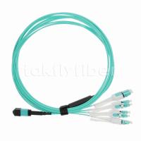 China MPO to LC Uniboot OM3 Fiber Optic Cable Patch Cord, MMF 8-core Fiber, For QSFP+Transceiver for sale