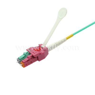 China LC Uniboot Fiber Patch Cable 2.0mm Diameter OM4 Multimode Riser OFNR Duplex Fiber Patch Cord for sale