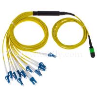 China 12 MPO/MTP-LC/APC SM 3.0mm Breakout Fiber Optic MPO/MTP Jumper with Yellow Jacket for sale