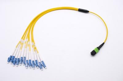 China 12 MPO/MTP-LC/APC SM 3.0mm Breakout Fiber Optic MPO/MTP Jumper with Yellow Jacket for sale