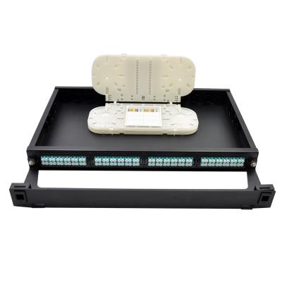 China 19in LC 96F Patch Panel Aluminum Black Metal Fiber Optic Pigtails Fusion Splice Tray for sale