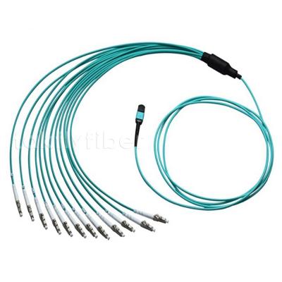 China MPO LC Duplex Breakout Cable OM4 12 Fibers 50/125um Fiber Optic Patch Cable for High-Density Data Centers for sale