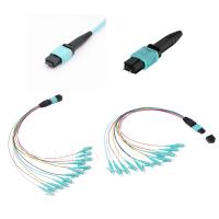 China OM3 Aqua MPO Patch Cord 12/24 Cores MPO To LC Harness Fiber Cable for sale
