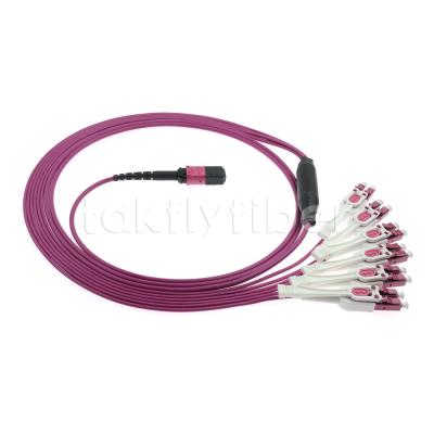 China 8F 12F 24F 48F MM OM4 MTP MPO to Duplex Uniboot LC Fiber Patchcord for sale