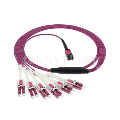 China MTP/MPO Female To LC UPC Duplex 12 Fibers OM4 50/125 Multimode Breakout Cable for sale