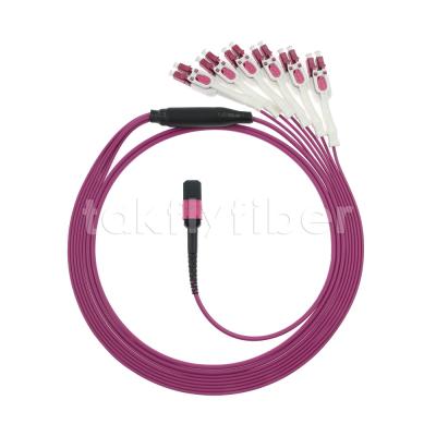 China 8/12/24 Fibers MTP/MPO to LC UPC Duplex OM4 50/125 Multimode Fiber Optic Breakout Cable for sale