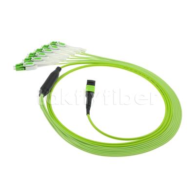China MPO/MTP Female To LC OM5 Multimode Breakout Cable Lime Green for sale