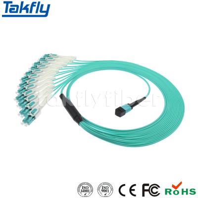 China 10Gbs OM4 24Fiber MTP To 12 Duplex Uniboot LC Breakout Cable LSZH 24C Fanout MPO OFNR for sale