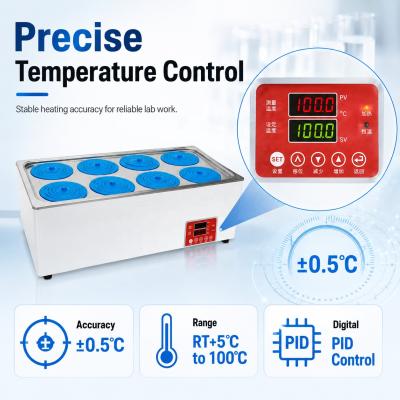 China Cenlee HH-8 Pharmaceutical Chemical Testing Dual-Row 8-Hole ±0.5°C Uniform Heating 100°C Digital Thermostatic Water Bath for sale