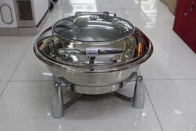 China Food Pan Hydraulic Round Chafing Dish With Glass Window / Mechanical Hinge Lid Dia.36cm 6.8Ltr for sale