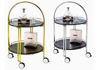 China Round Liquor Mahogany Finish Wood Room Service Equipments for Wine and Beverage with 4 Casters for sale