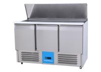 China Slim Saladette Commercial 3 Door Pizza Preparation Counter with LED Light for sale