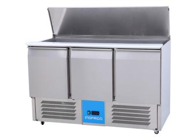 China Slim Saladette Commercial 3 Door Pizza Preparation Counter with LED Light for sale