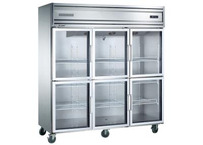 China Imported Aspera Compressor Six Glass Door Commercial Kitchen Refrigerator with Four Mobile Castors for sale