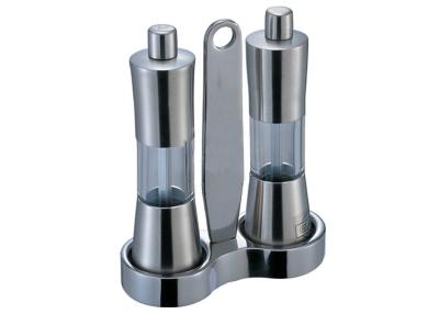 China Stainless Steel Salt And Pepper Shaker And Mill , Commercial Buffet Supplies 2 Pieces Flavour Bottles Set With Handle for sale