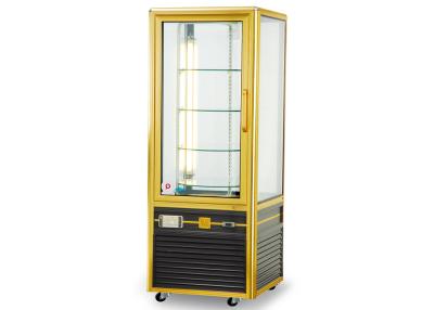 China 4℃~8℃ Food Warmer Showcase , Four Sided Glass Door Rotary Cake Display Cabinet Upright Refrigerator for sale