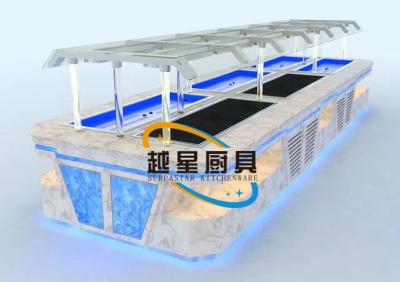 China Yellow LED Commercial Buffet Equipment Granite Marble Tops Overhead Crystal Glass Gantry for sale