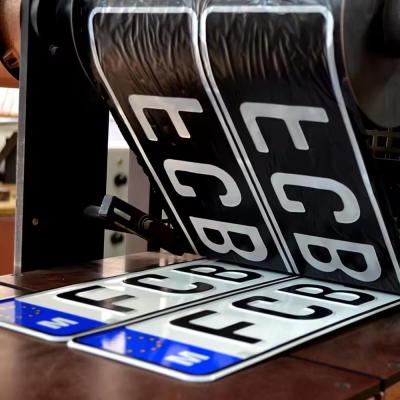 China Embossed Yellow Reflective Sheeting Black Border Car Number Plate for sale