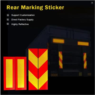 China Custom Logo Screen Printing Chevron Reflector Reflect Sticker Rectangle Yellow Red Prismatic Reflective Tape Sticker for sale