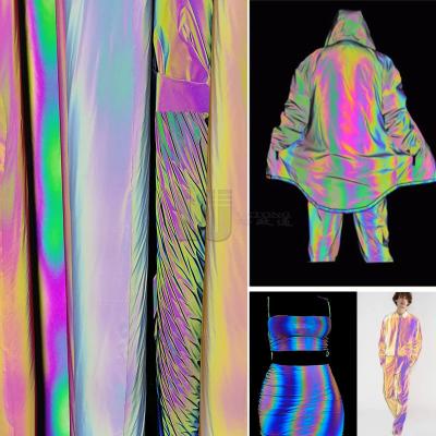 China 1.37m*100m Clothes Soft Rainbow Reflective Fabric for sale