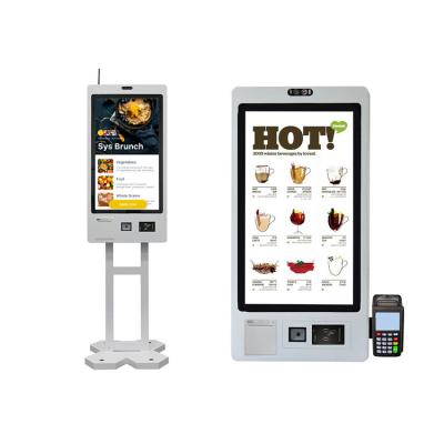China 21.5 Inch Touch Screen Self Service Ordering Kiosk POS Terminal QR Code Scanner Thermal Printer for Restaurant Fast Food Chain for sale