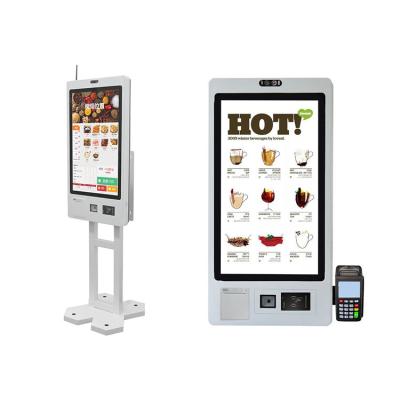 China 21.5 23.8 27 32 Inch Floor Standing Wall Mounted Self Ordering Payment Kiosk With QR Code Scanner 80mm Thermal Printer for sale